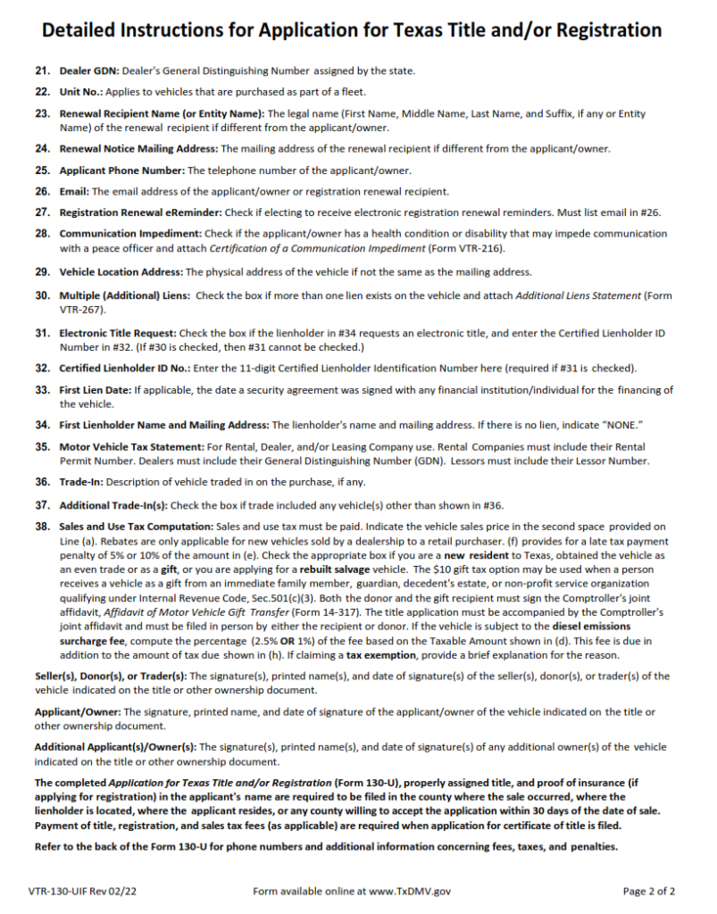 VTR-130-UIF – Detailed Instructions For Application For Texas Title and ...