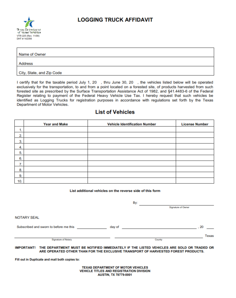 VTR-225 – Logging Truck Affidavit | Origin Form Studio