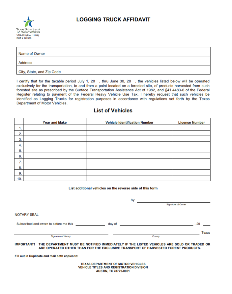 VTR-225 – Logging Truck Affidavit | Origin Form Studio