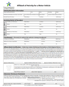VTR-262 – Affidavit Of Heirship For A Motor Vehicle | Origin Form Studio