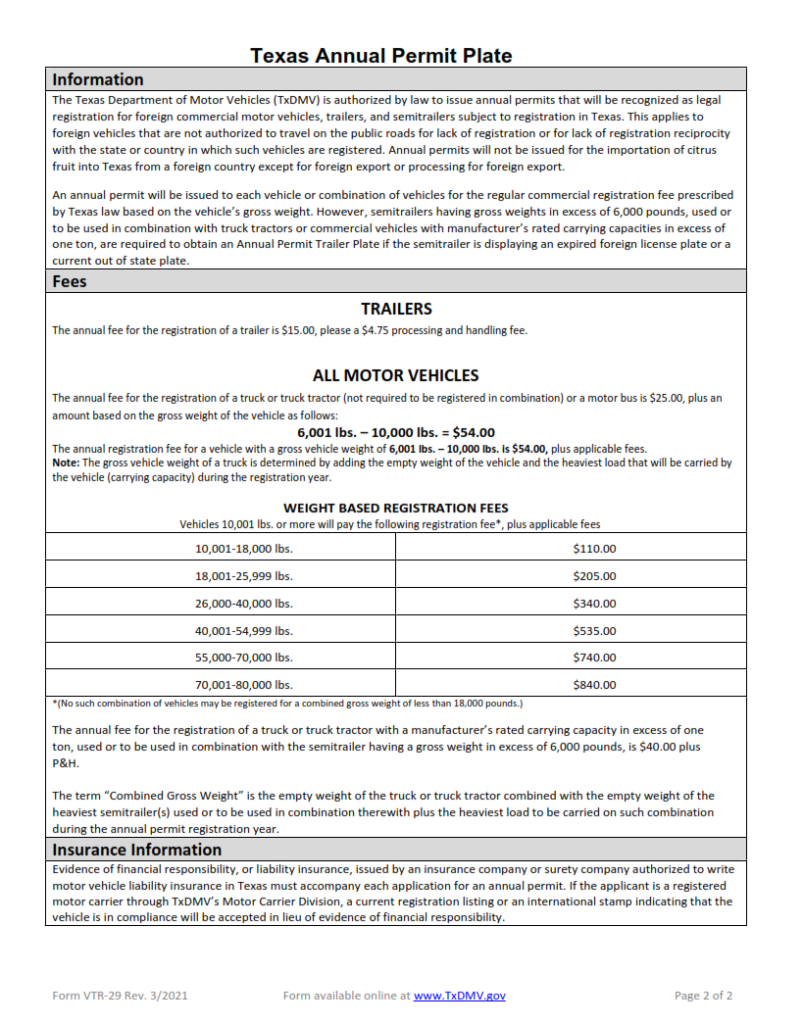 VTR-29 – Texas Annual Permit Application | Origin Form Studio