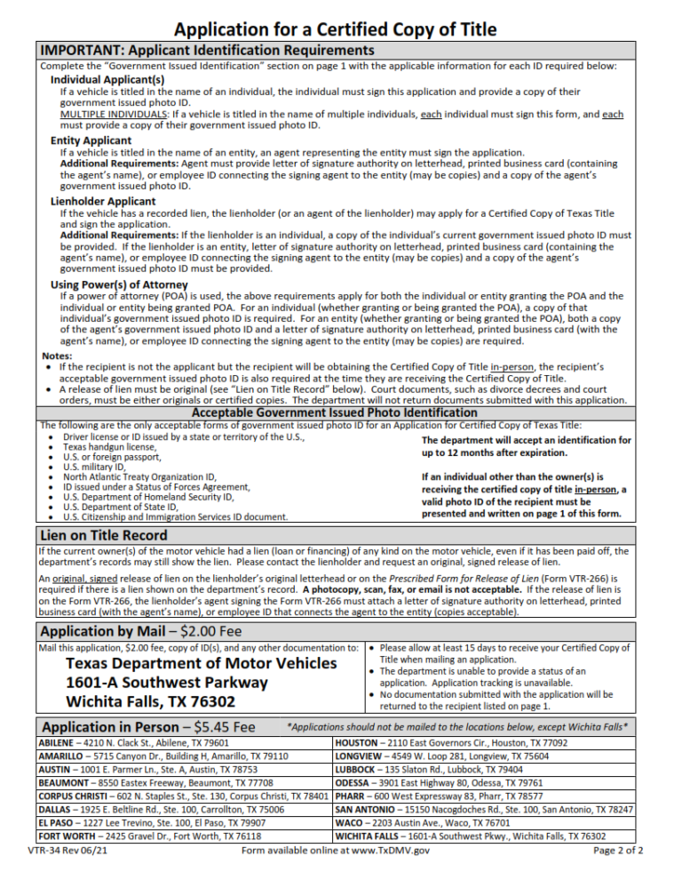 VTR-34 – Application For Certified Copy Of Title | Origin Form Studio