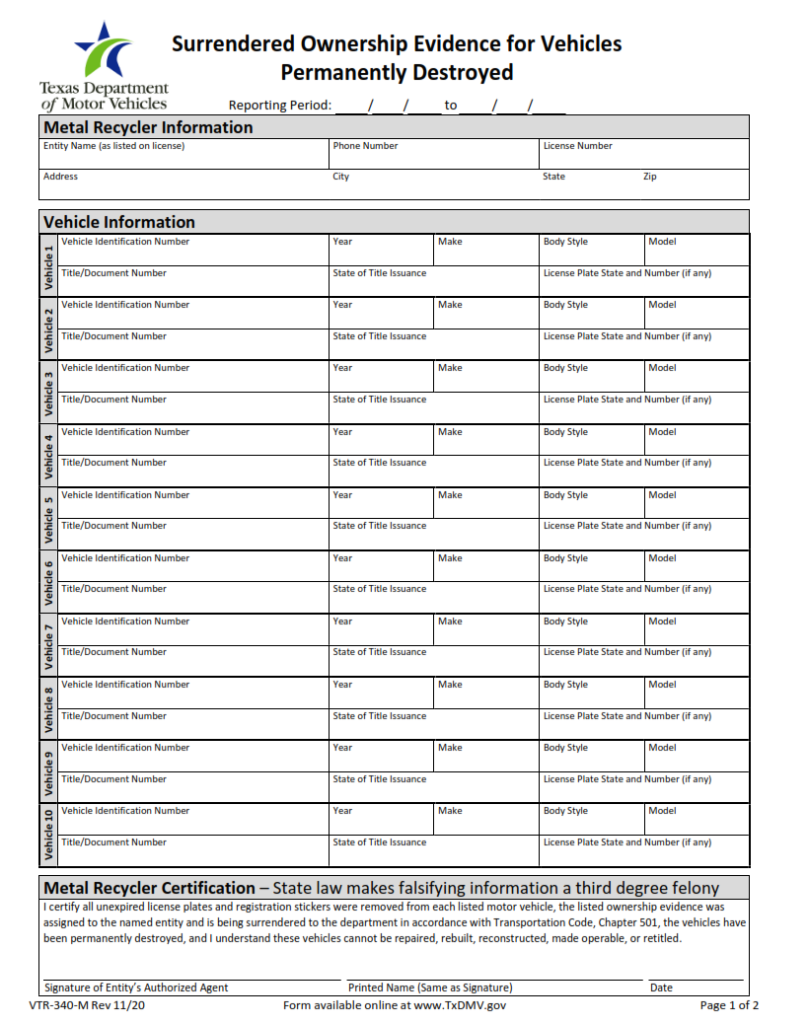 VTR-340-M – Surrendered Ownership Evidence for Vehicles Permanently ...