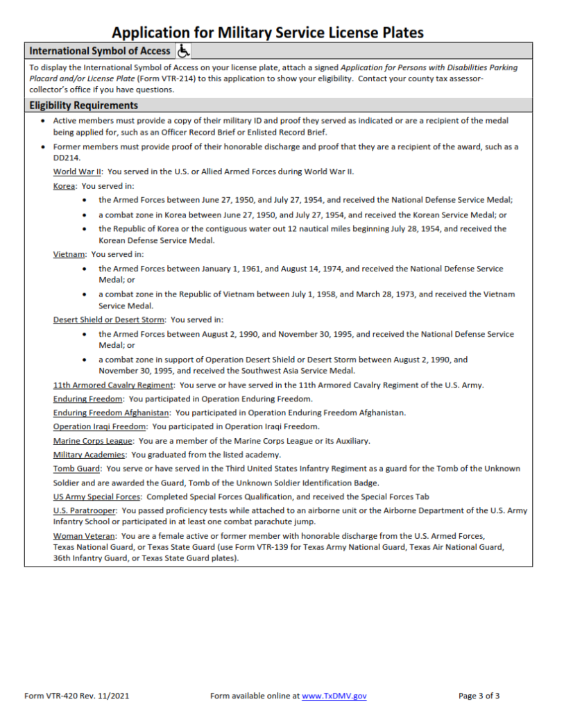 VTR-420 – Application for Military Service License Plates | Origin Form ... VTR-420 – Application for Military Service License Plates | Origin Form ...
