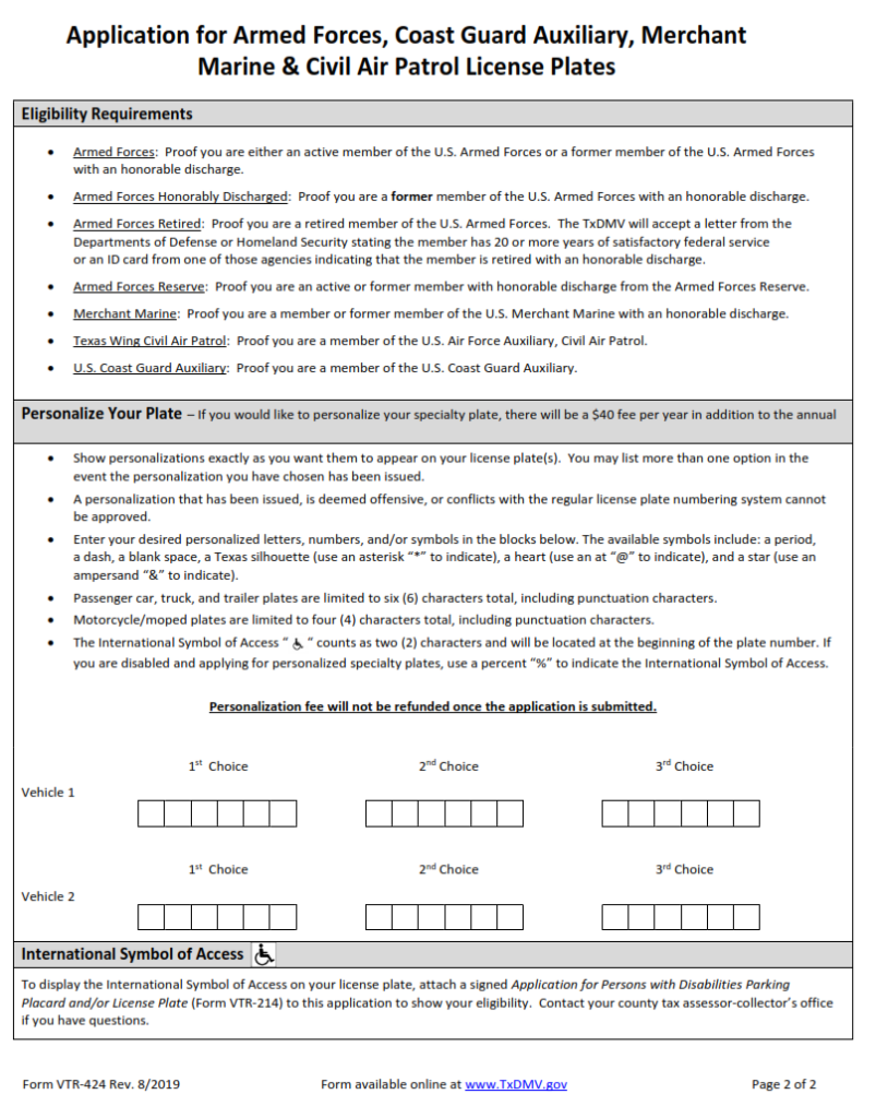 VTR-424 – Application for Armed Forces, Coast Guard Auxiliary, Merchant ...