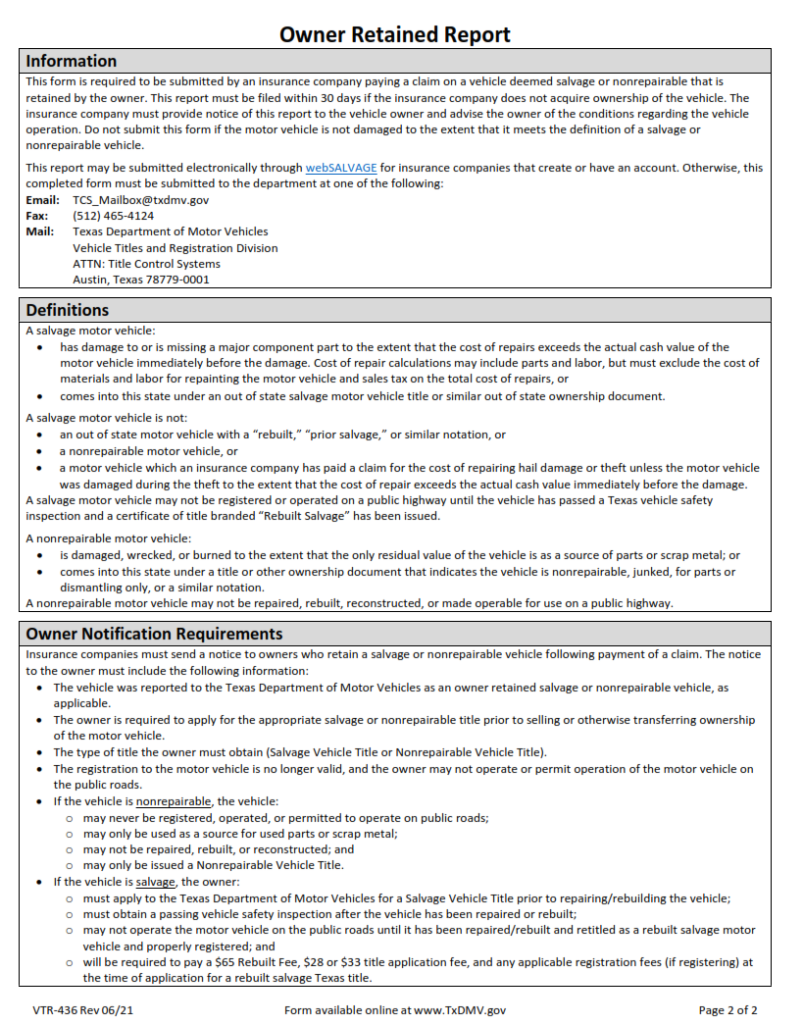 VTR-436 – Owner Retained Report | Origin Form Studio