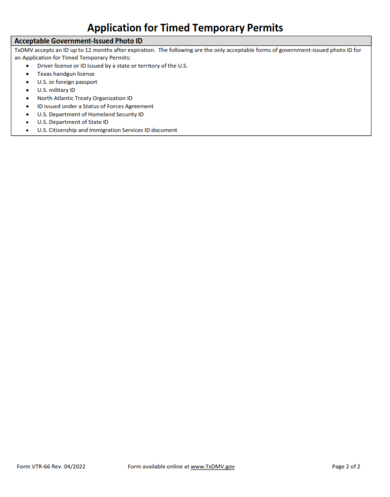 VTR-66 – Application for Timed Temporary Permits | Origin Form Studio