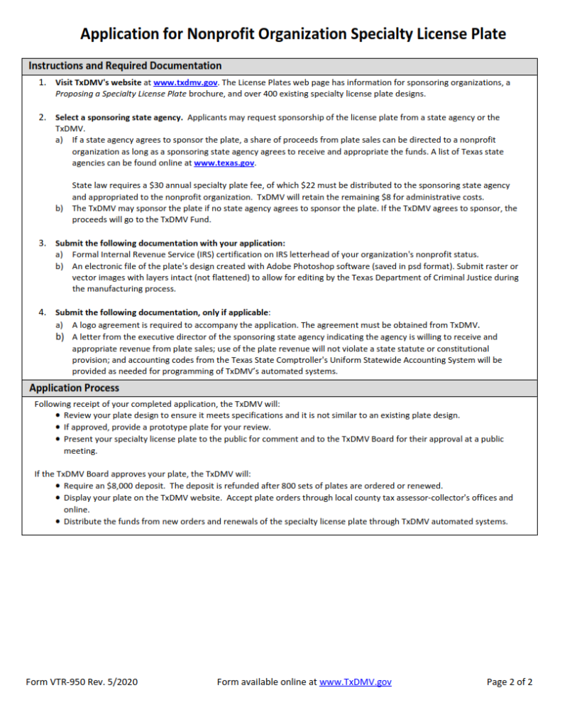 VTR-950 – Application for Nonprofit Organization Specialty License ...