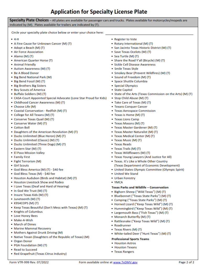 VTR-999 – Application for Specialty License Plates | Origin Form Studio