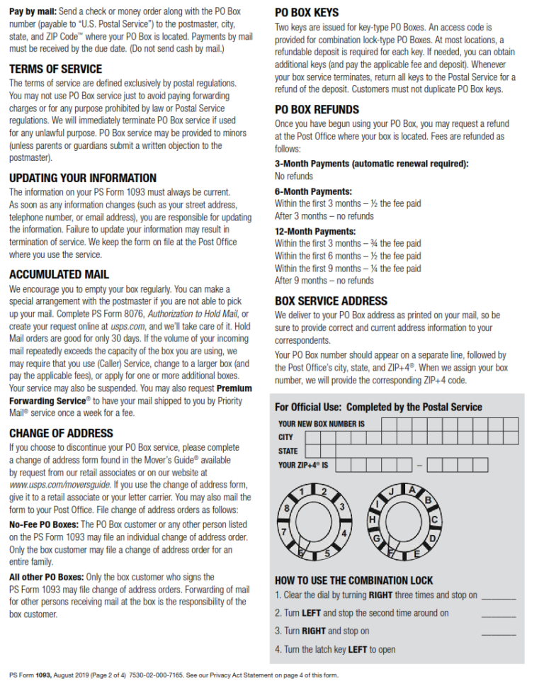 PS Form 1093 – Application For Post Office Box Service | Origin Form Studio