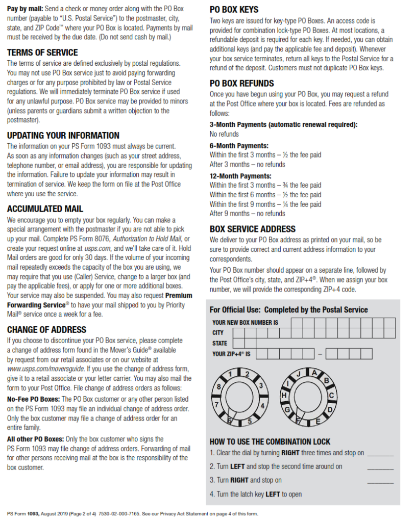 PS Form 1093 – Application For Post Office Box Service | Origin Form Studio