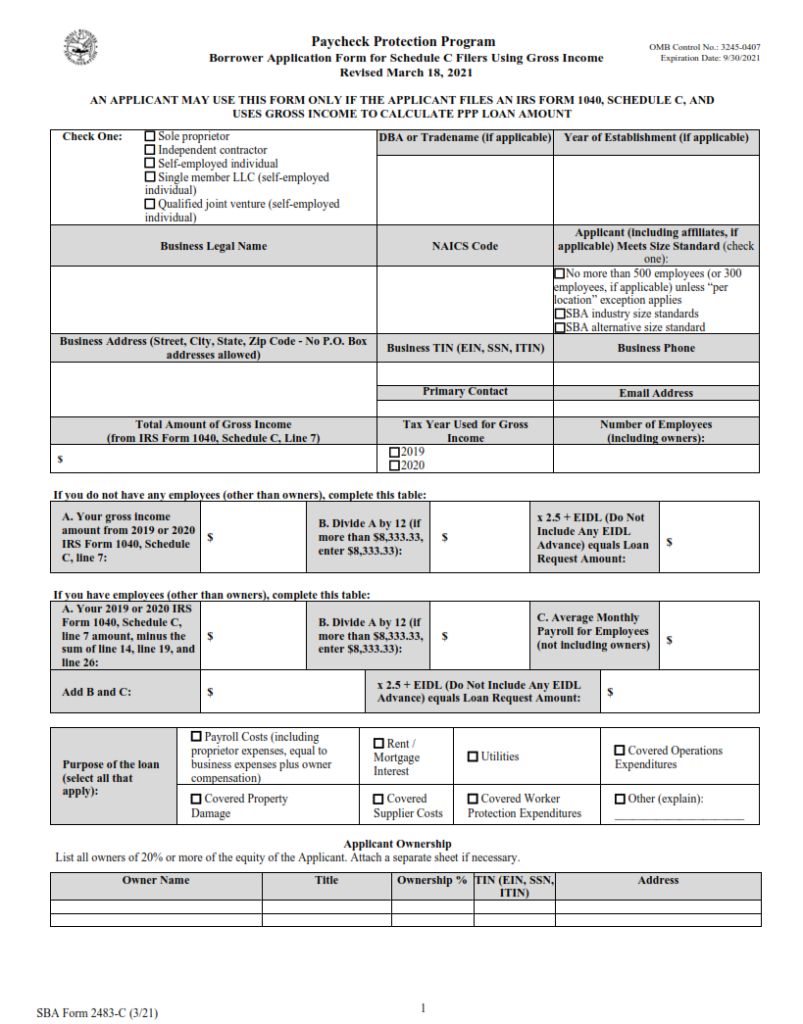 SBA Form 2483-SD-C – Second Draw Borrower Application Form for Schedule C Filers Using Gross ...