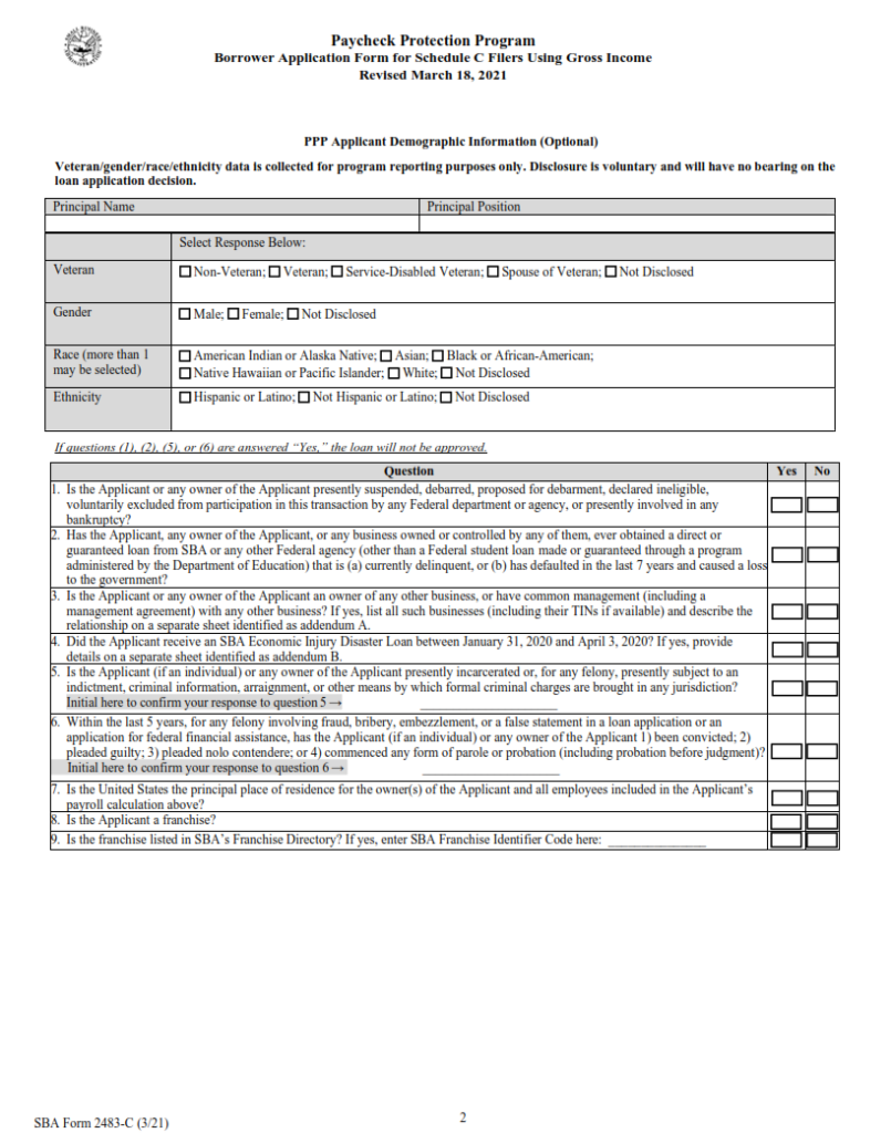 SBA Form 2483-SD-C – Second Draw Borrower Application Form for Schedule ...