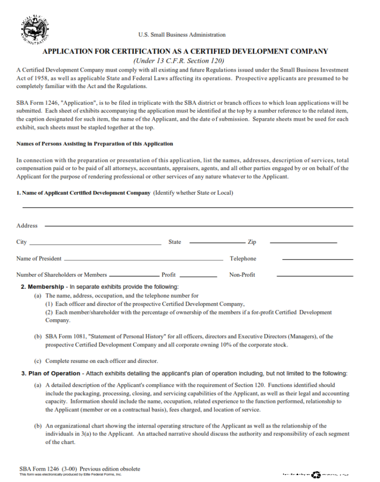 SBA Form 1246 – Application for Certification as a Certified ...