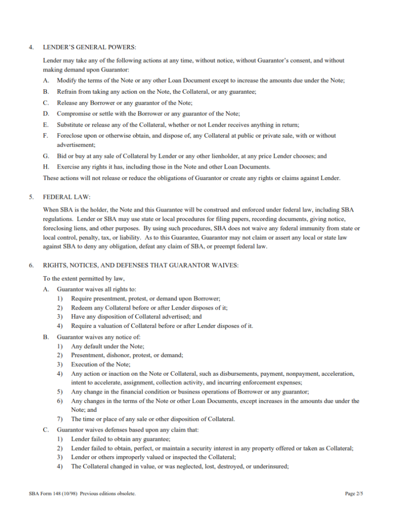 SBA Form 148 – Unconditional Guarantee | Origin Form Studio
