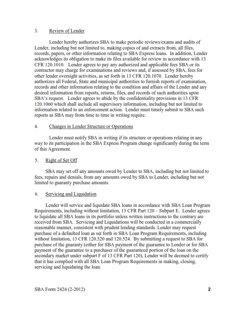 SBA Form 2424 – Supplemental Loan Agreement SBA Express Program ...