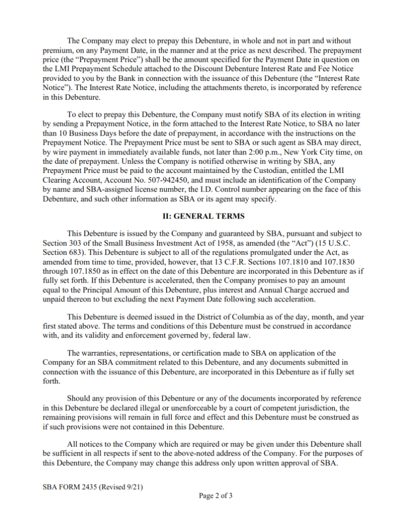 SBA Form 2435 – Early Stage Current Pay Debenture Certification ...