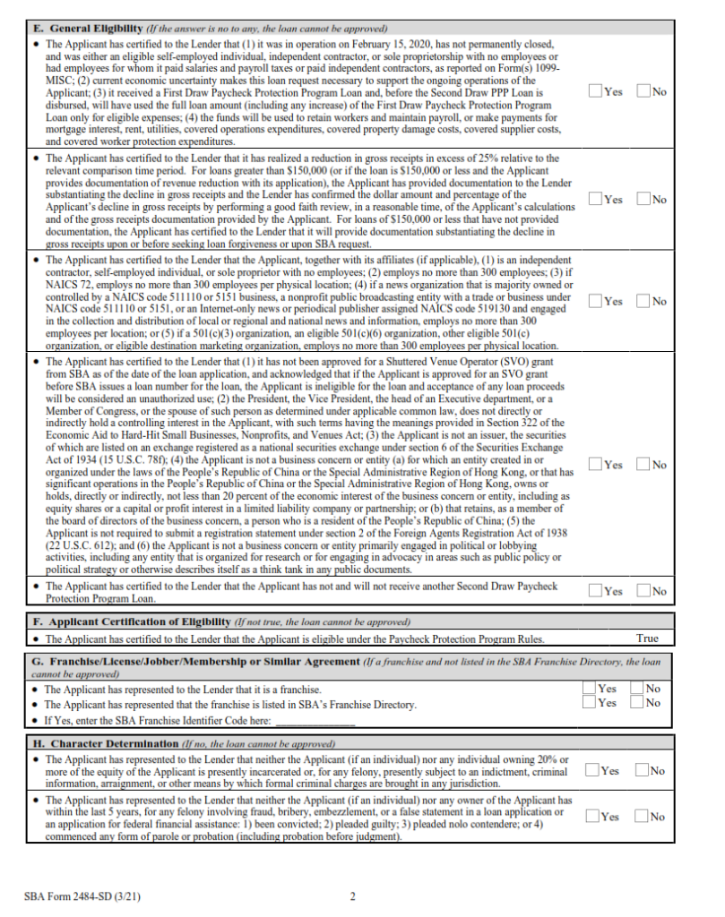 SBA Form 2484-SD – PPP Second Draw Lender Application Form | Origin ...
