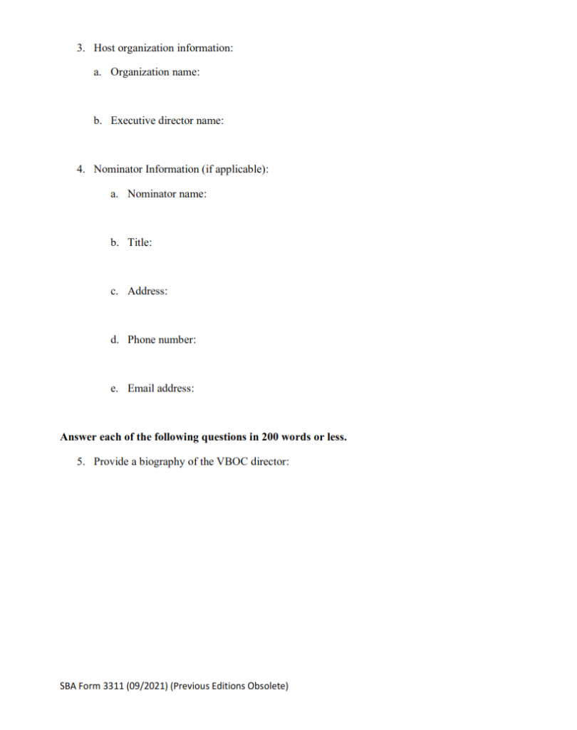 SBA Form 3311 – Nomination Form for Veterans Business Outreach Center ...