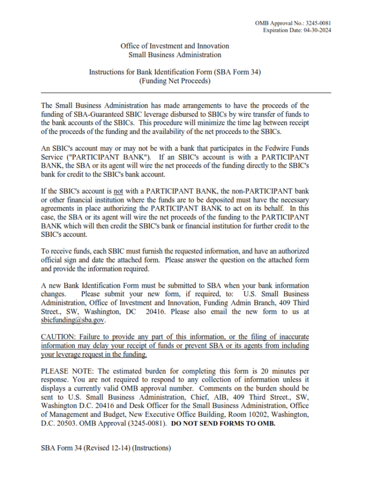 SBA Form 34 – Bank Identification Form | Origin Form Studio