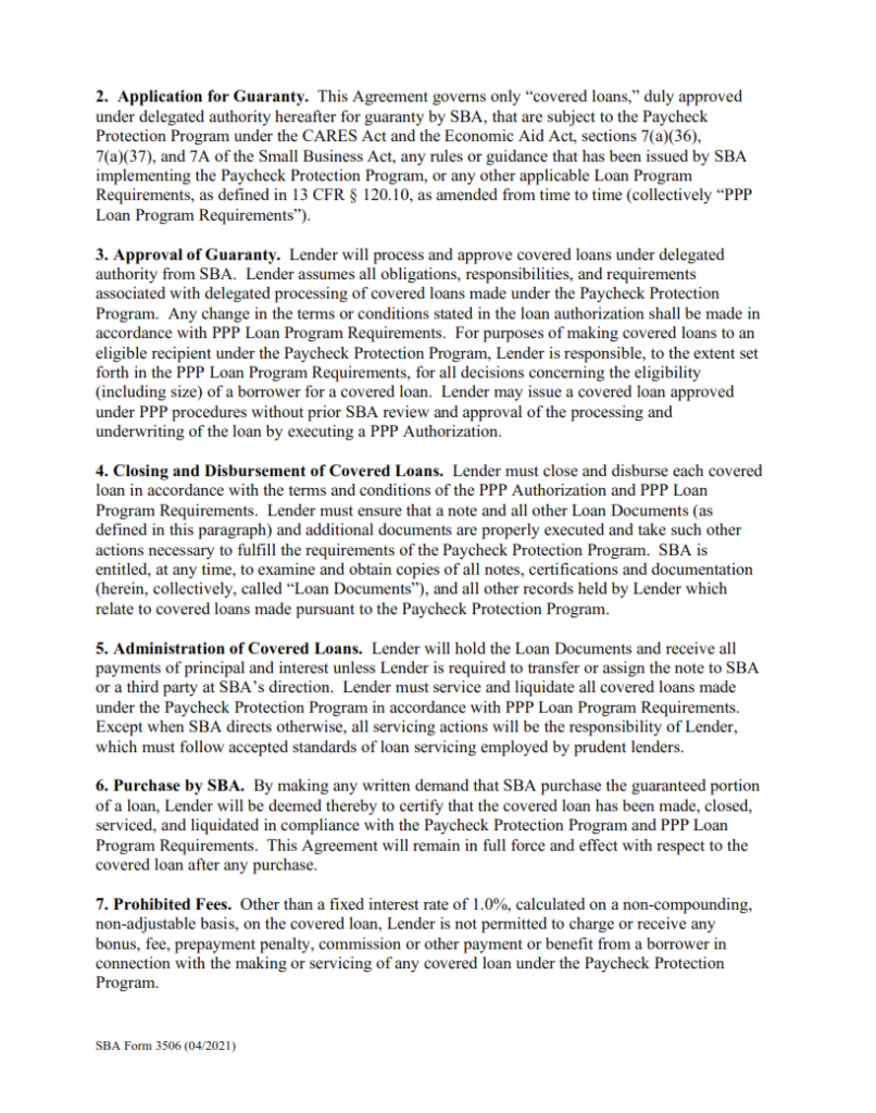SBA Form 3506 – PPP Lender Agreement | Origin Form Studio