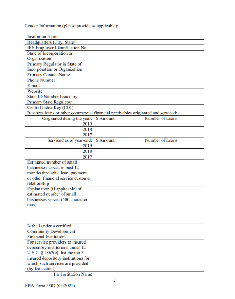 SBA Form 3507 – PPP Lender Agreement (Non-Bank) | Origin Form Studio