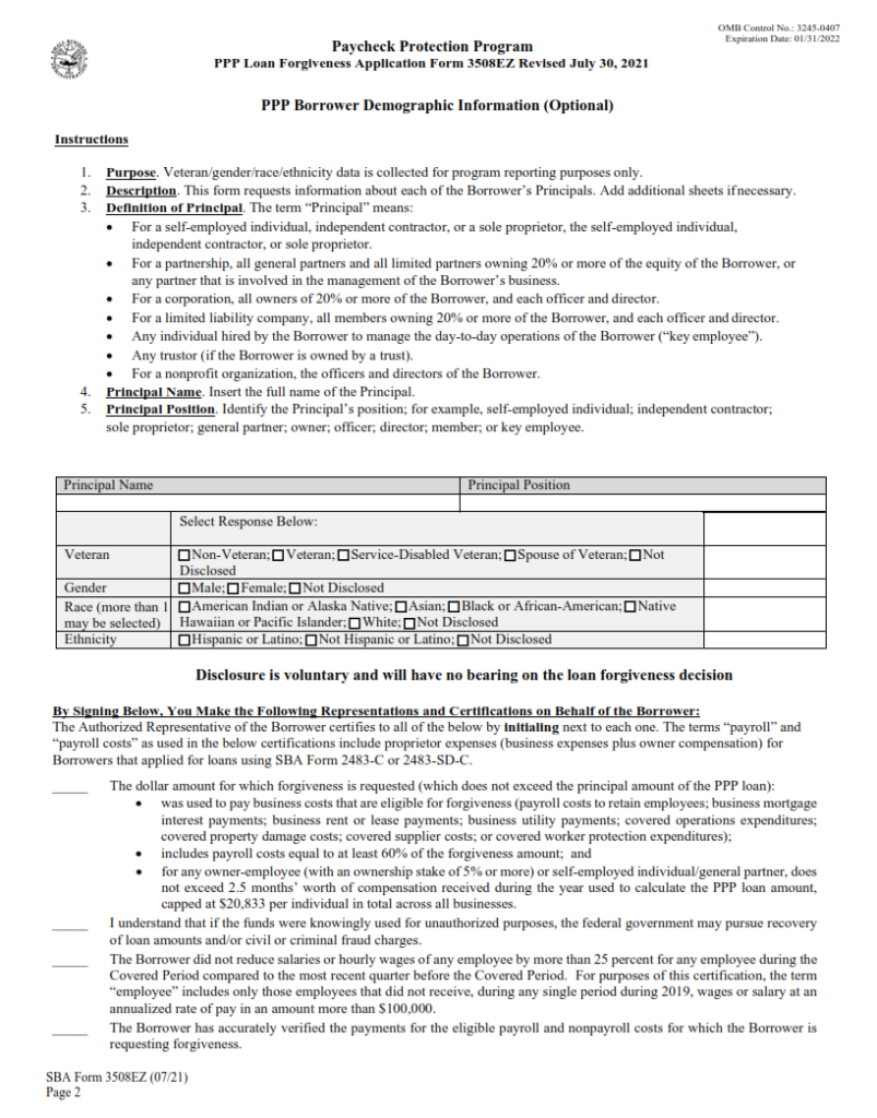 SBA Form 3508EZ – PPP EZ Loan Forgiveness Application + Instructions ...