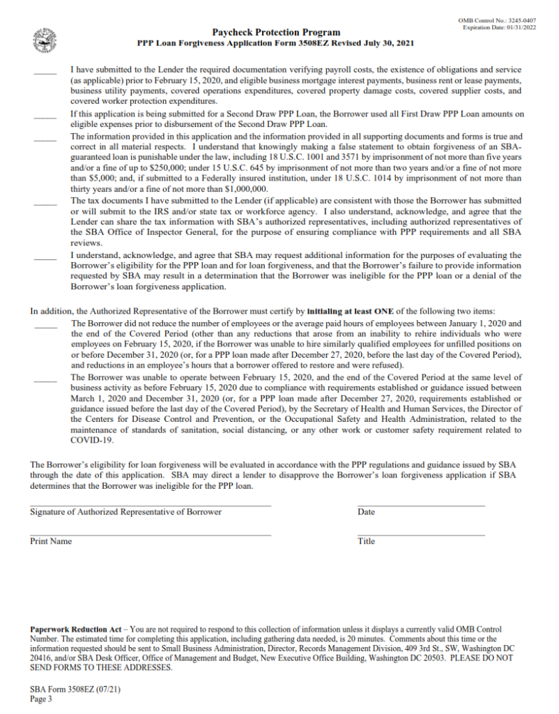 SBA Form 3508EZ – PPP EZ Loan Forgiveness Application + Instructions ...