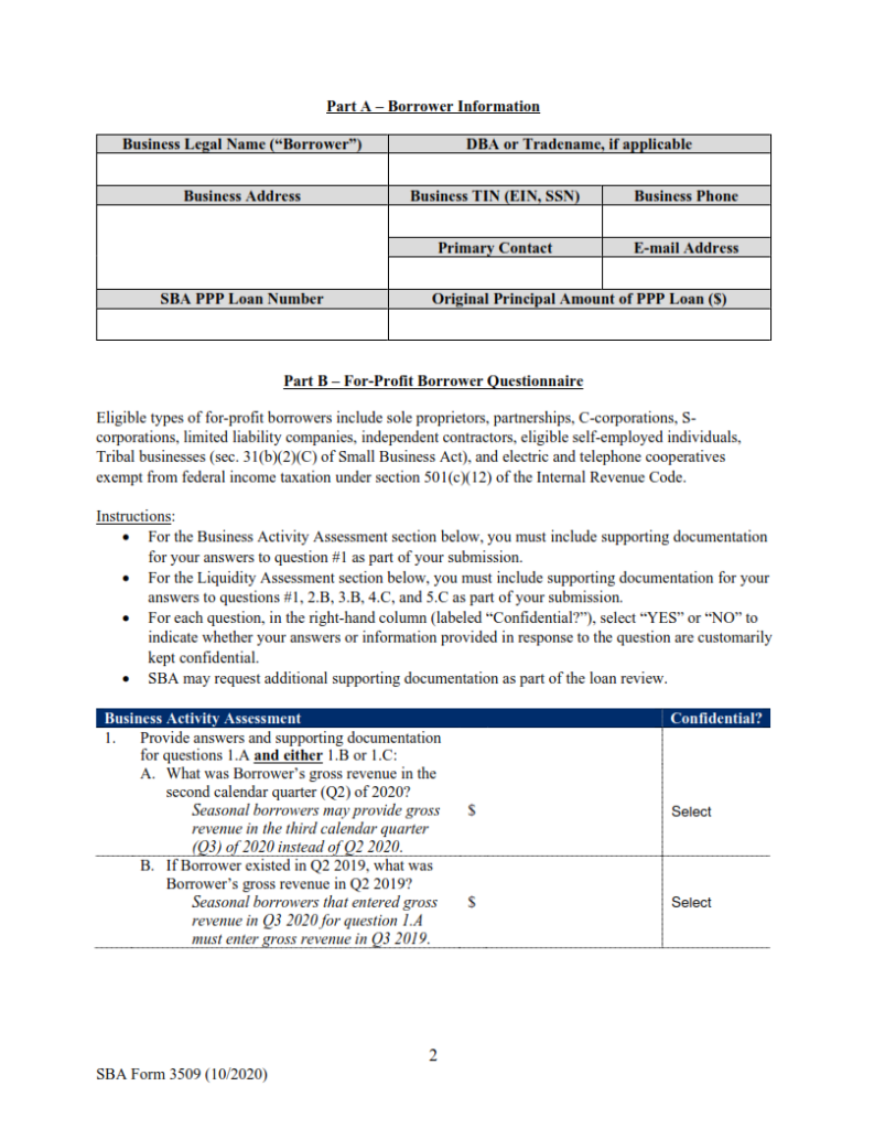 SBA Form 3509 – PPP Loan Necessity Questionnaire (For-profit borrowers ...