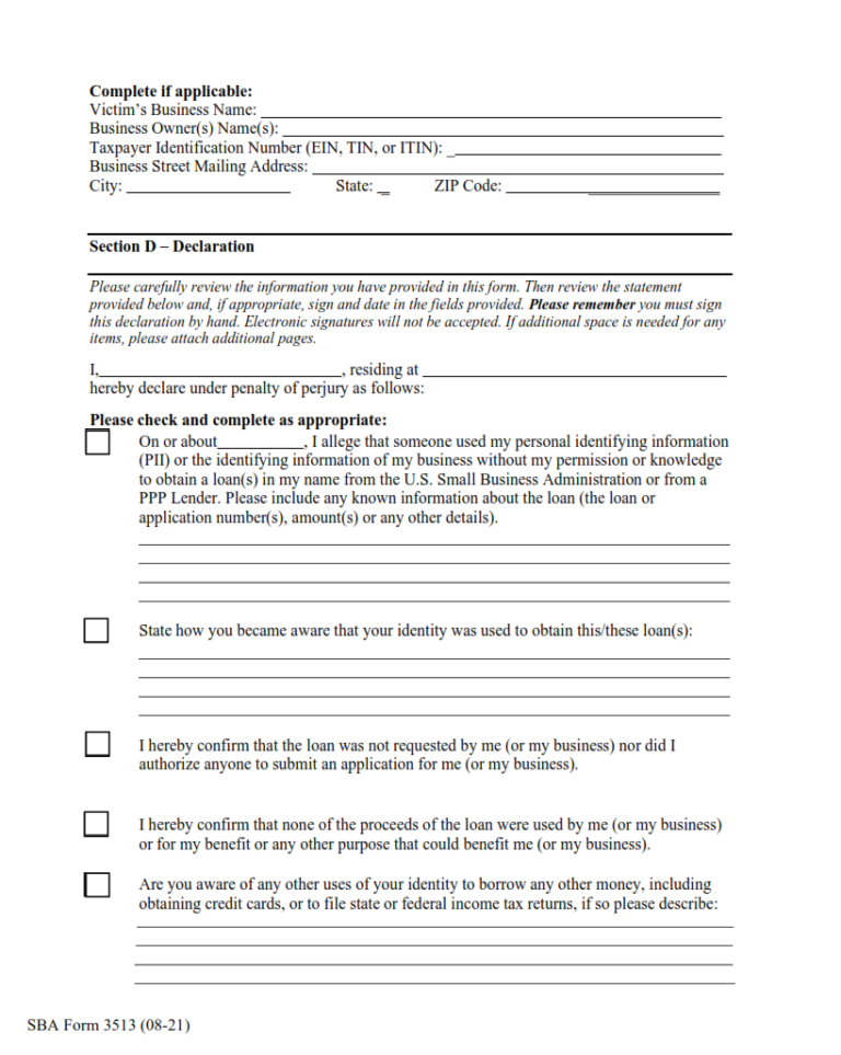 SBA Form 3513 – Declaration of Identity Theft | Origin Form Studio SBA Form 3513 – Declaration of Identity Theft | Origin Form Studio