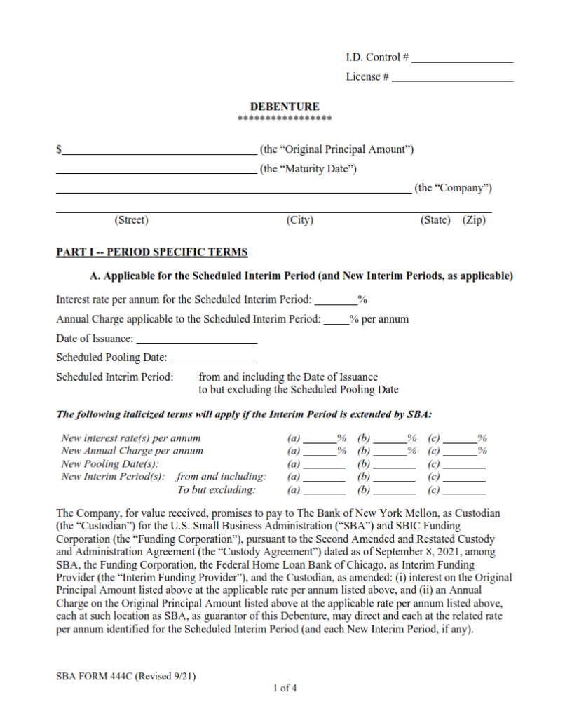 SBA Form 444C – Debenture Certification Form | Origin Form Studio
