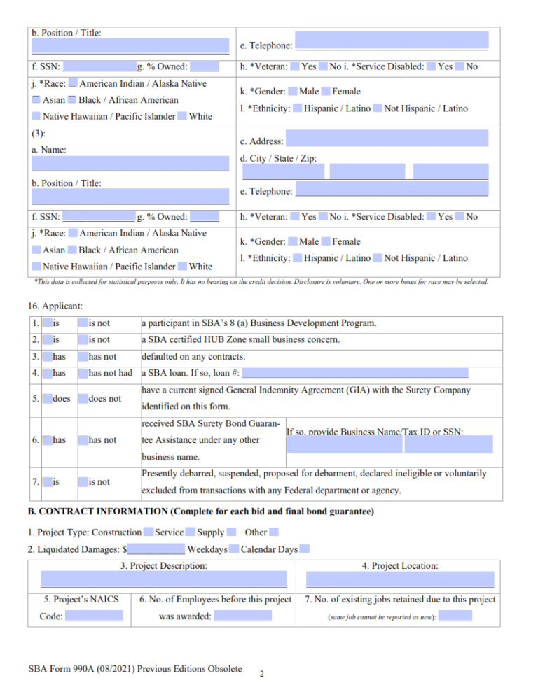 SBA Form 990A – Quick Bond Guarantee Application and Agreement | Origin ...