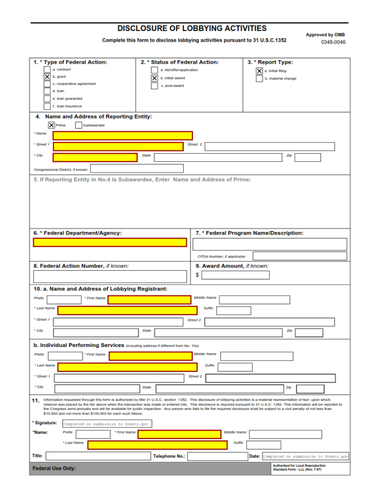 SBA Form LLL – Disclosure of Lobbying Activities | Origin Form Studio