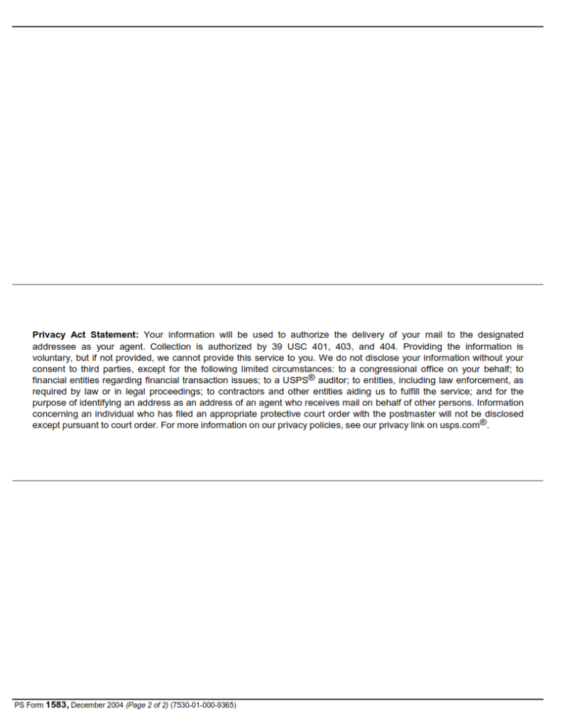 PS Form 1583 – Application For Delivery of Mail Through Agent | Origin ...