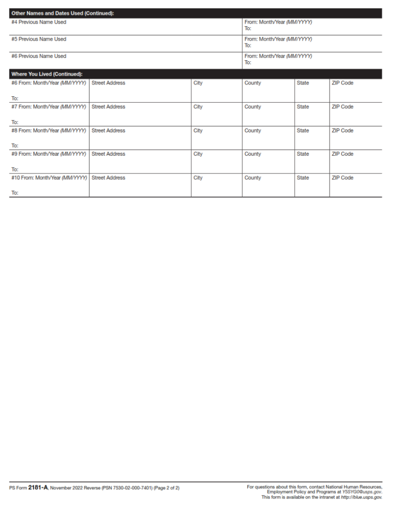 PS Form 2181-A – Pre-Employment Screening – Authorization and Release ...
