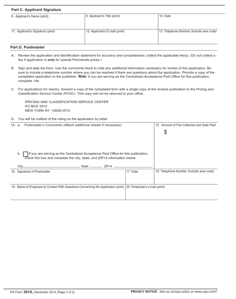 PS Form 3510 – Application for Reentry or Special Price Request for ...