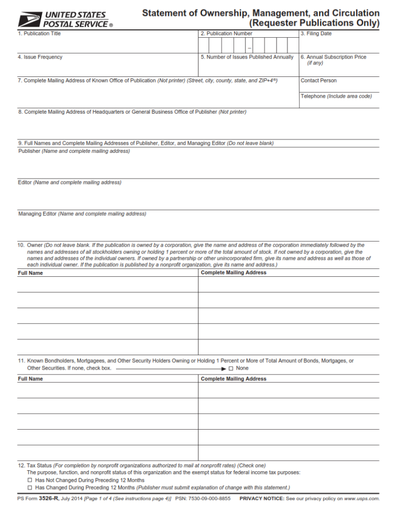 PS Form 3526-R – Statement of Ownership, Management, and Circulation ...