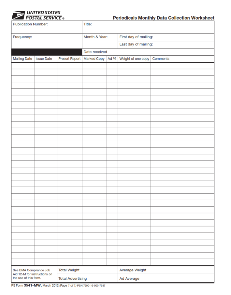 PS Form 3541-MW – Postage Statement – Periodicals Monthly Data ...