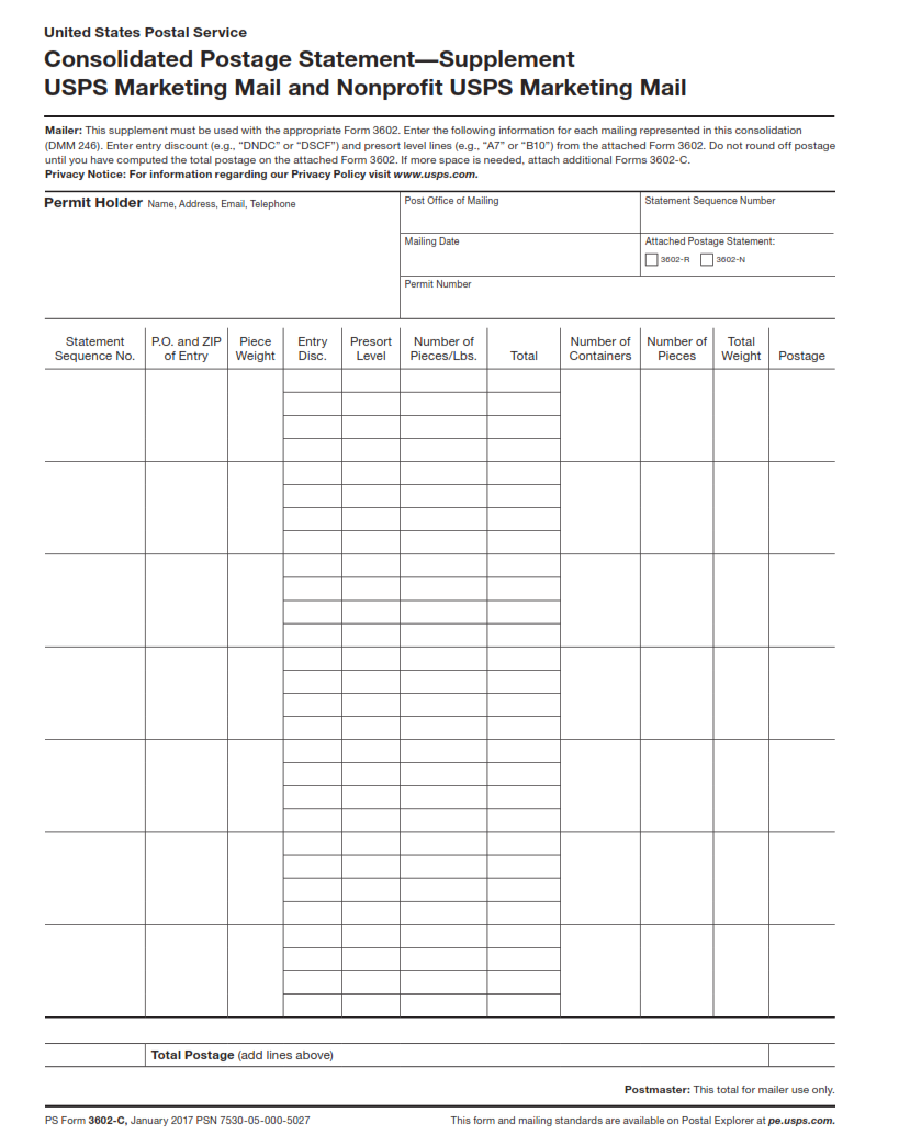 PS Form 3602-C – Consolidated Postage Statement — Supplemental USPS ...
