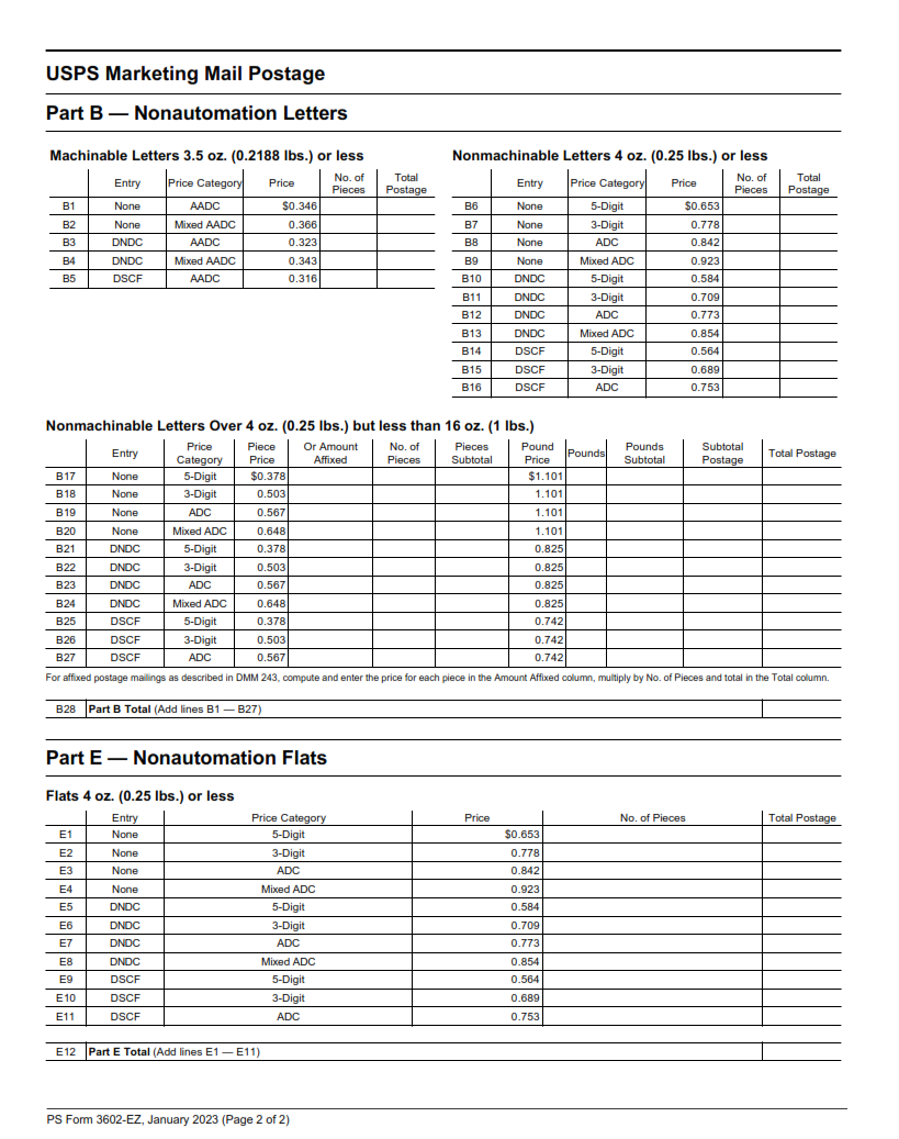 PS Form 3602-EZ – Postage Statement — USPS Marketing Mail – Easy ...