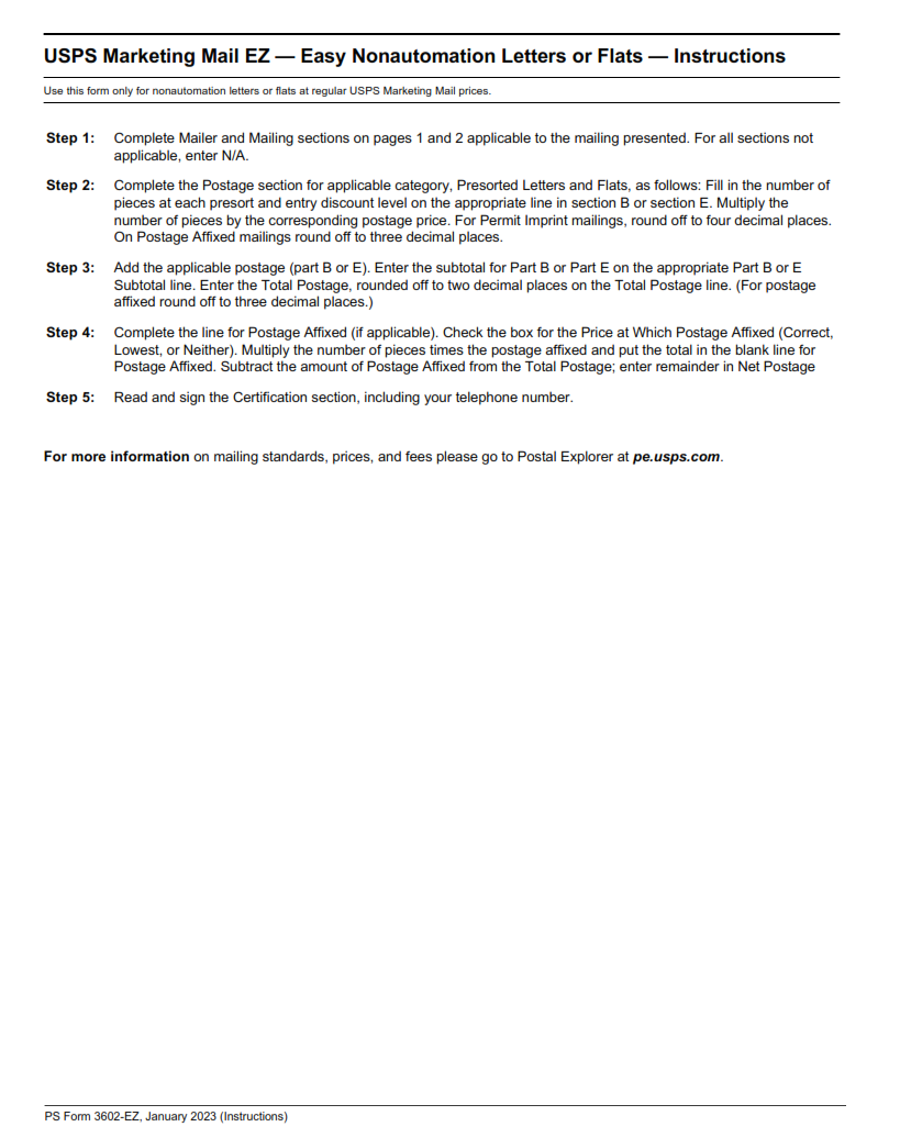 PS Form 3602-EZ – Postage Statement — USPS Marketing Mail – Easy ...