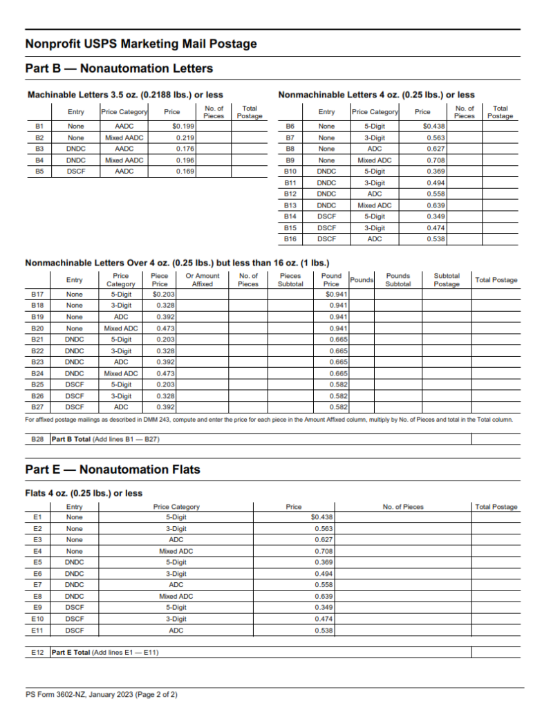 PS Form 3602-NZ – Postage Statement — Nonprofit USPS Marketing Mail ...