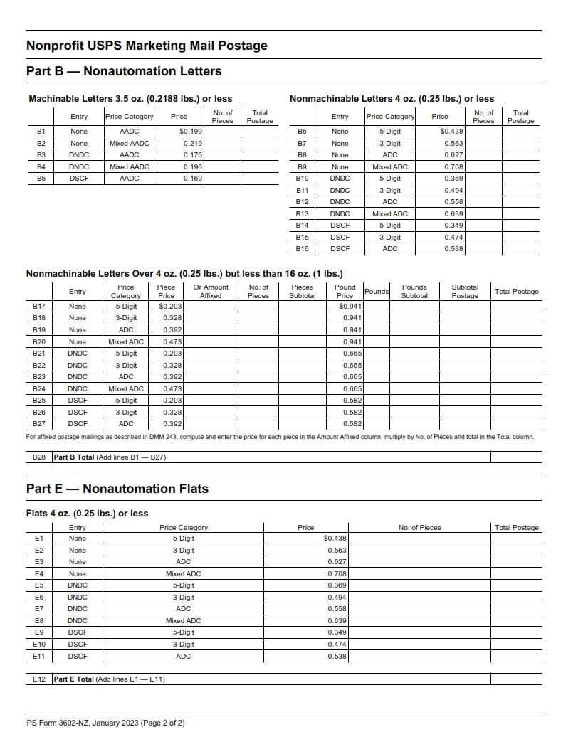 PS Form 3602-NZ – Postage Statement — Nonprofit USPS Marketing Mail ...