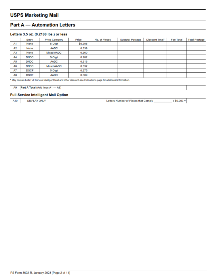 PS Form 3602-R – Postage Statement — USPS Marketing Mail | Origin Form ...