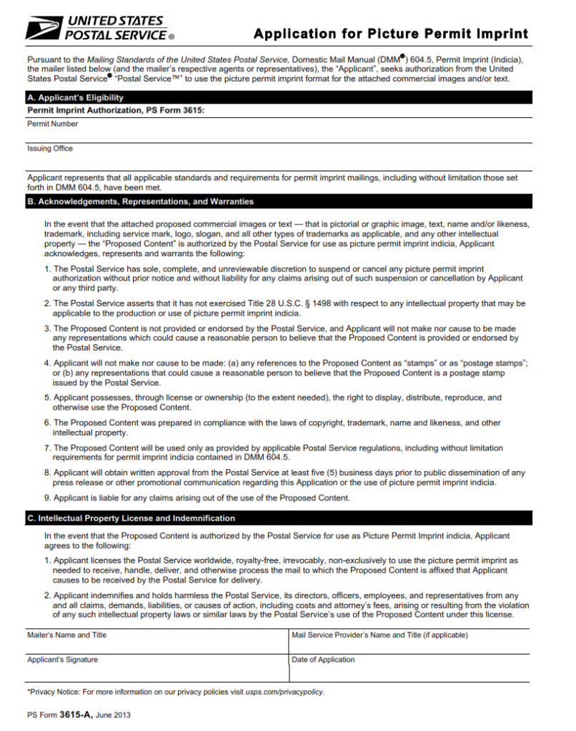 PS Form 3615-A – Application for Picture Permit Imprint | Origin Form ...