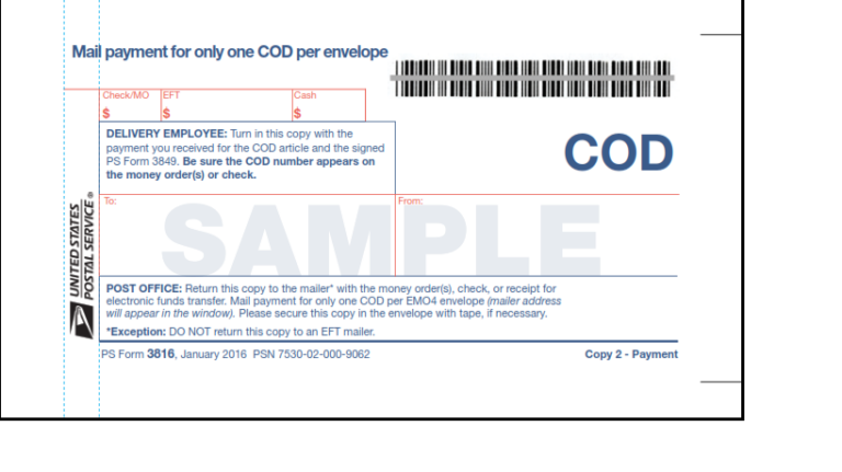 PS Form 3816 – COD – Reference Only: Order from MDC using PSN 7530-02 ...