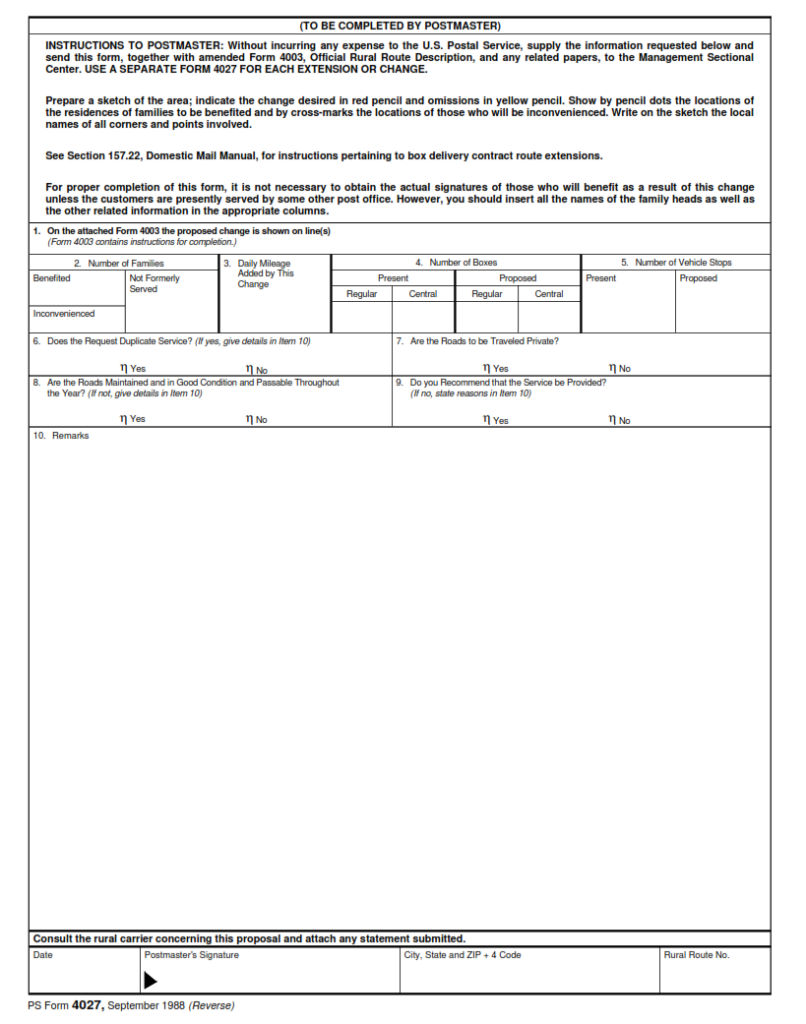 PS Form 4027 – Petition for Change in Rural Delivery | Origin Form Studio