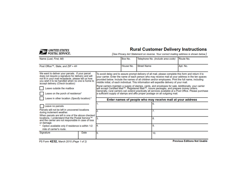 PS Form 4232 – Rural Customer Delivery Instructions | Origin Form Studio