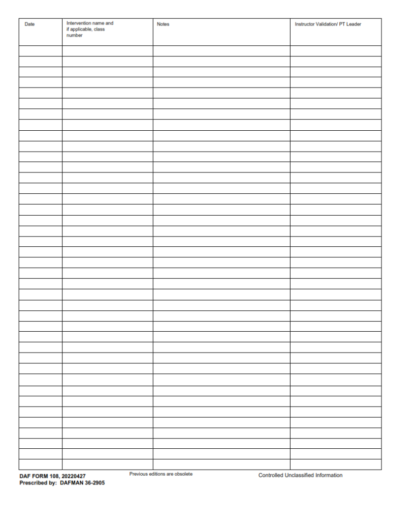 DAF Form 108 – Department Of The Air Force Fitness Education And ...