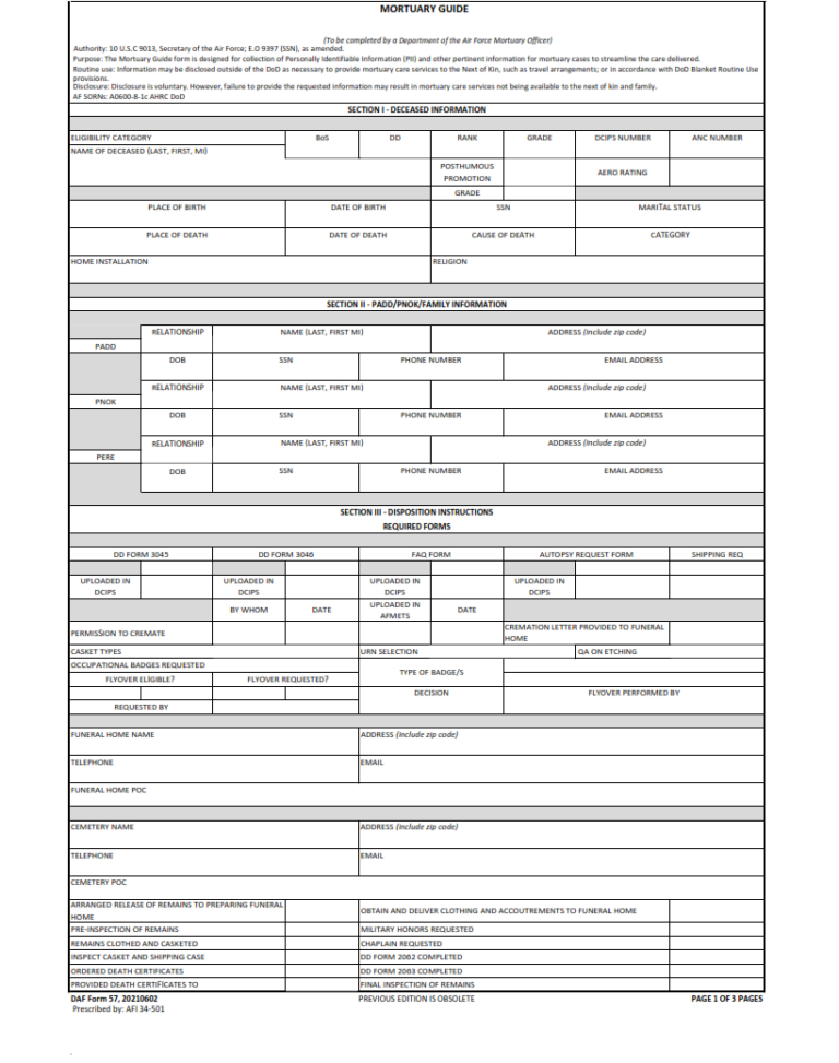 DAF Form 57 – Mortuary Guide | Origin Form Studio
